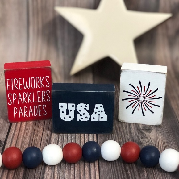 Hand Crafted | Holiday | Set Of 3 Mini Patriotic Wood Signs | Poshmark